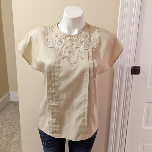 Vintage | Tops | Vintage Notches Tan Top With Eyelet Detail Size Small ...